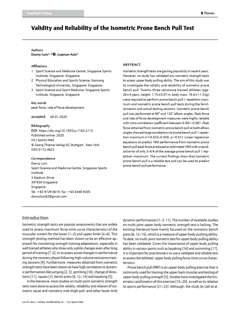 8 - Eval - 2020 Ijsm Validity and Reliability of The Isometric - 1 | PDF | Statistical Analysis ...
