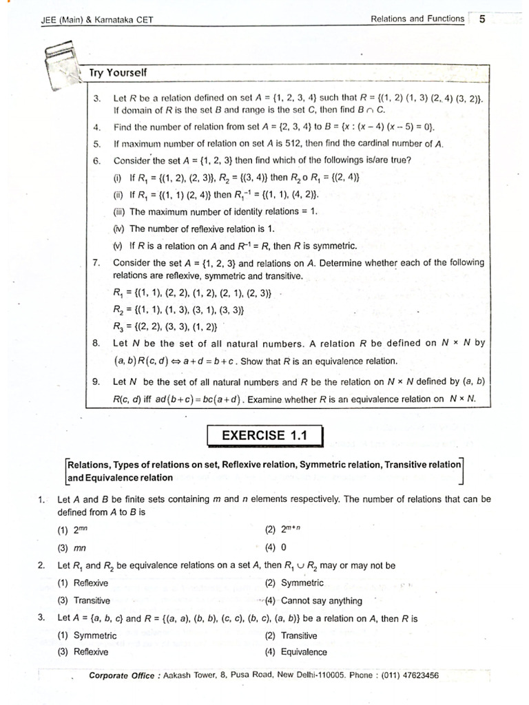 Relations and Functions XII KCET | PDF