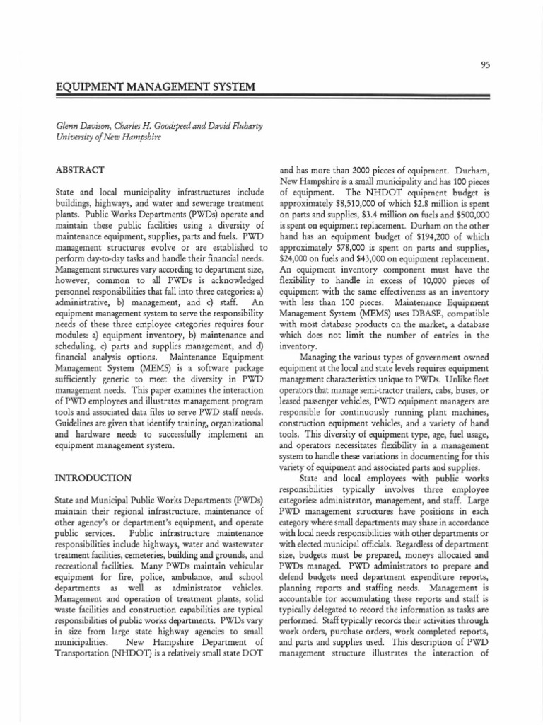 EQUIPMENT MANAGEMENT SYSTEM | PDF