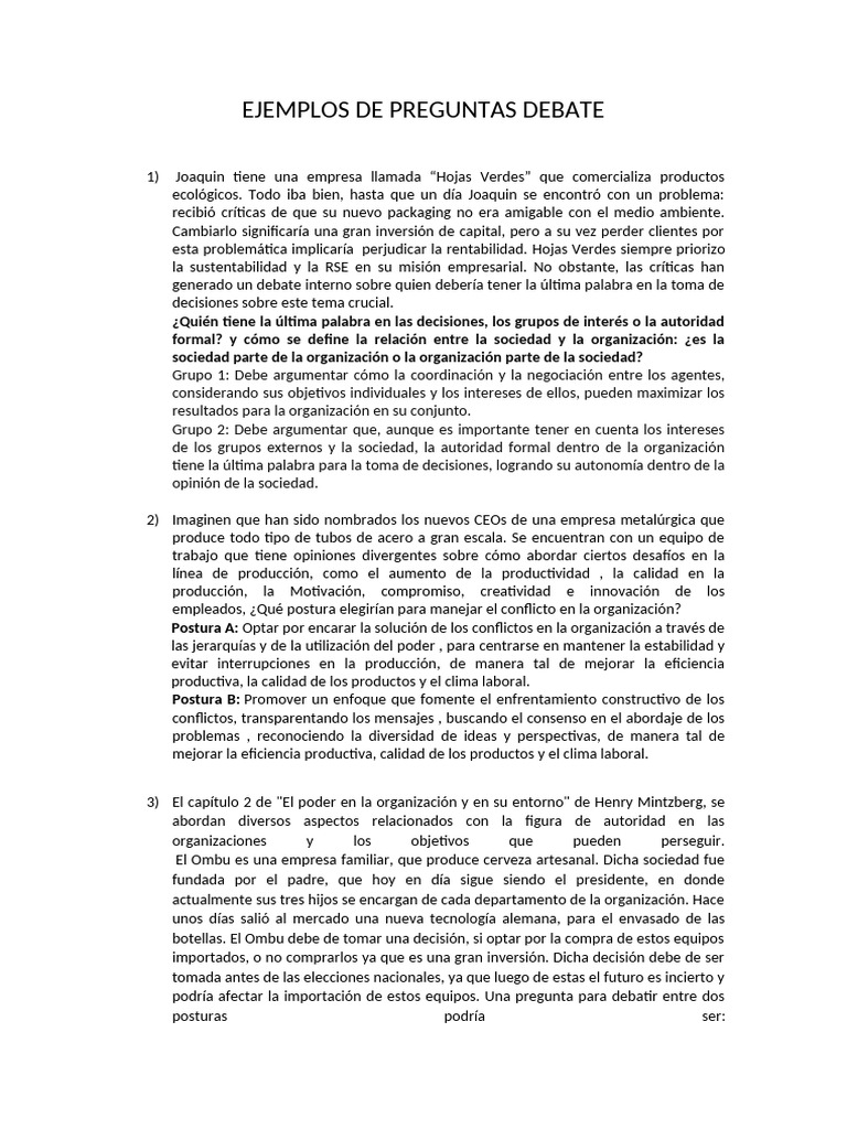Ejemplos de Preguntas Debates | PDF | Business | Crecimiento personal y ...