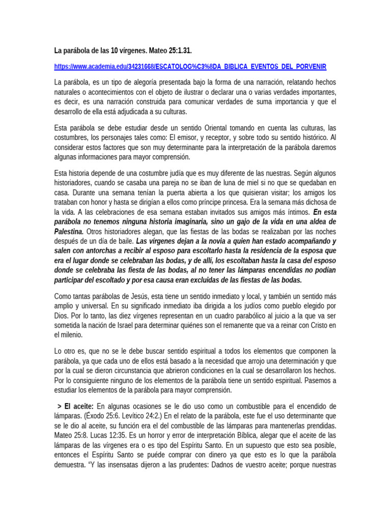 La Parábola de Las 10 Vírgenes | PDF