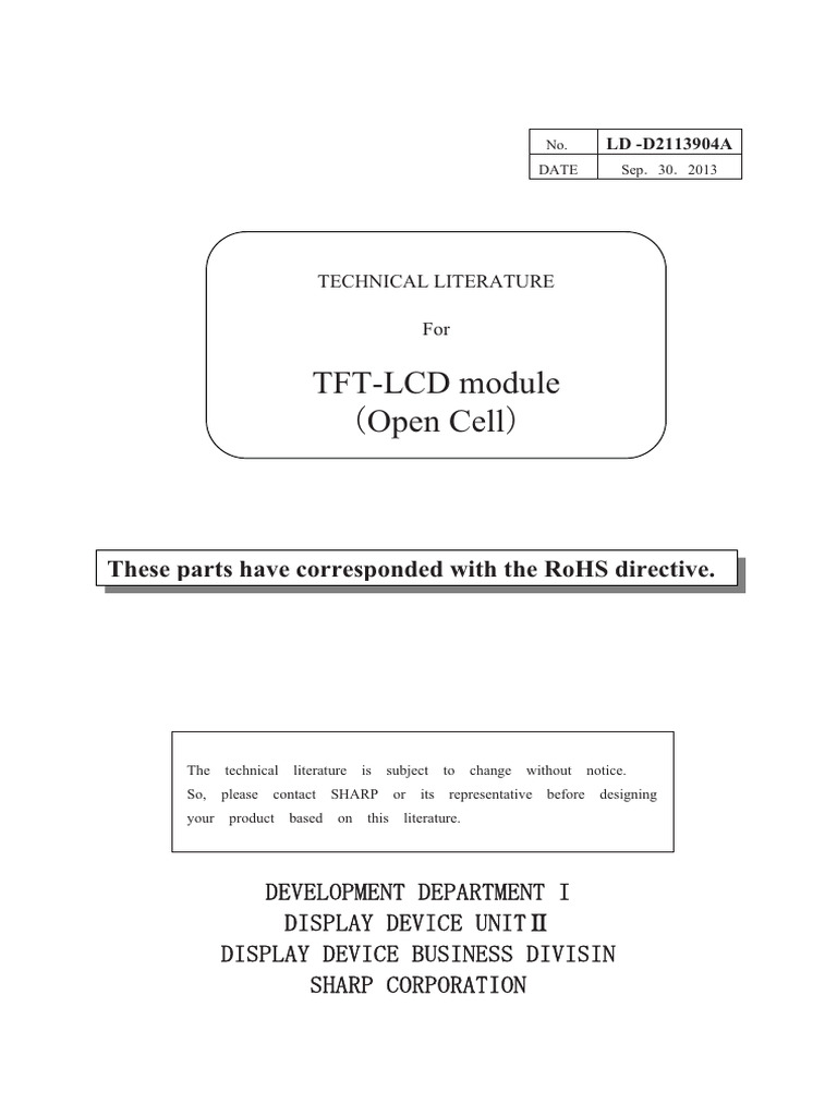 TFT-LCD Module Open Cell: These Parts Have Corresponded With The Rohs ...