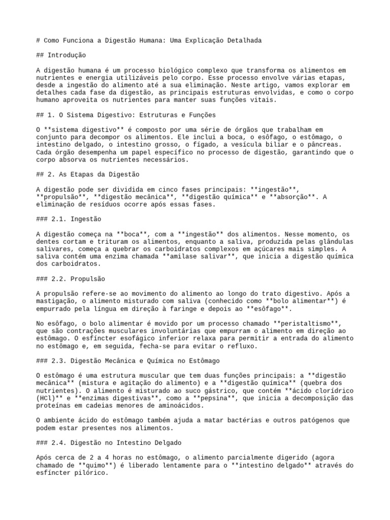 Como Funciona A Digestão Humana - Uma Explicação Detalhada | PDF