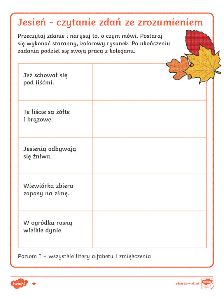 Jesień - Czytanie Ze Zrozumieniem - Wersja Eko Kolor | PDF