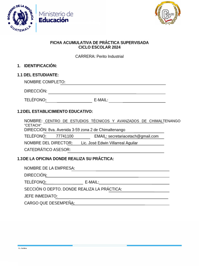 Ficha Práctica Supervisada 2024 Perito Industrial | PDF