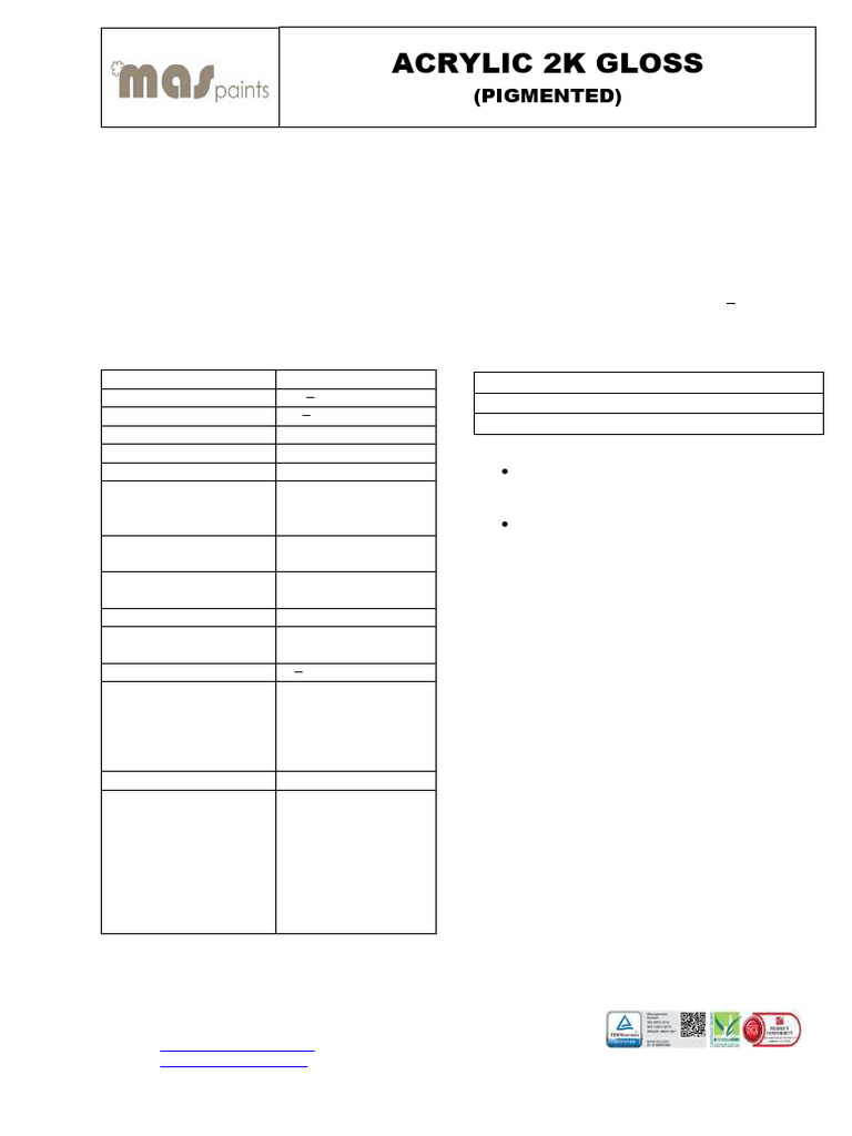 Acrylic 2K Gloss Pigmented Datasheet | PDF