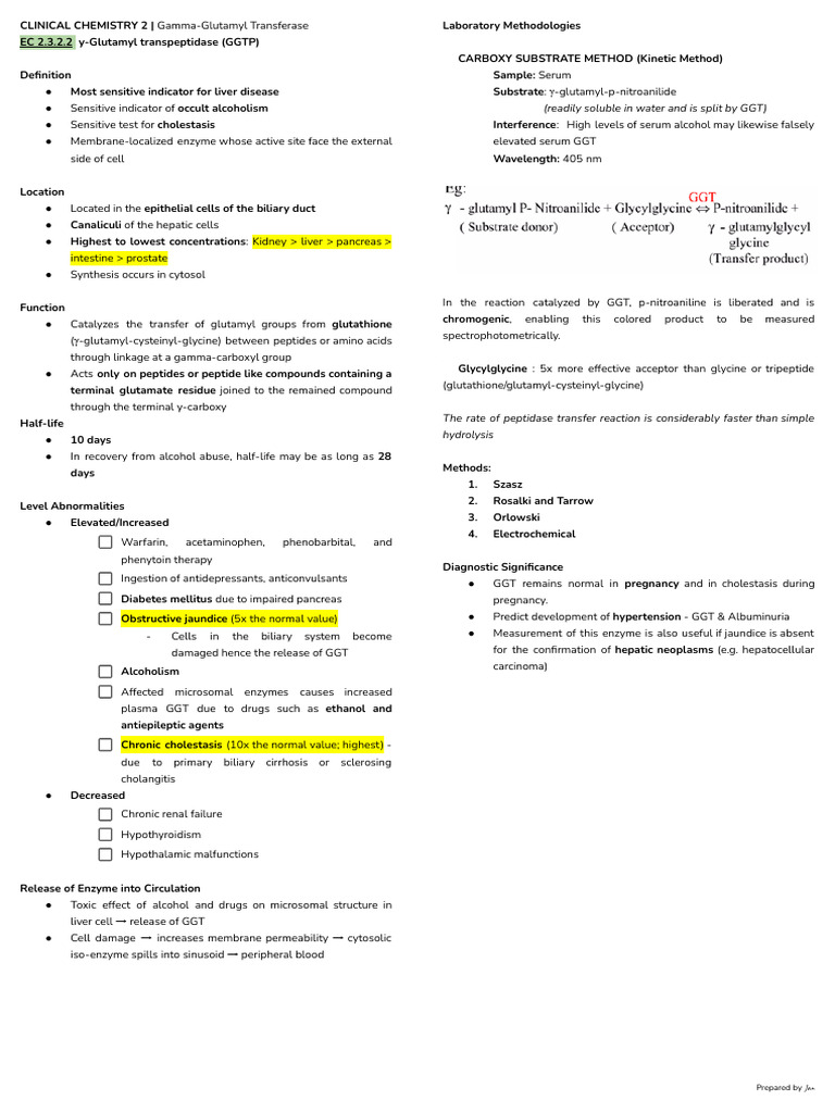 CLINICAL CHEMISTRY 2 - Gamma - Glutamyl - Transferase | PDF