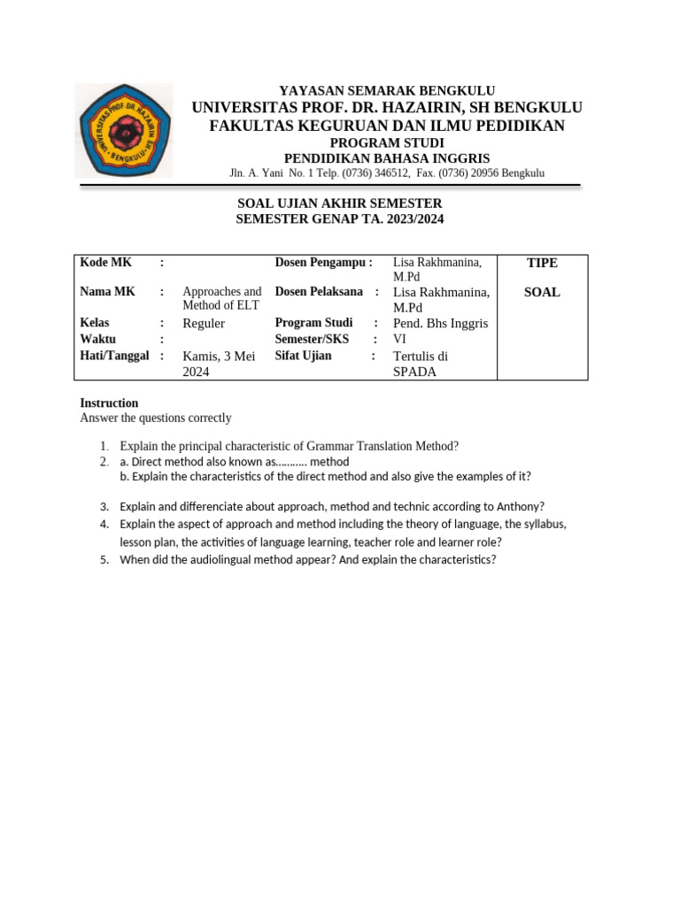 Soal UTS Microteaching Genap 2024 | PDF