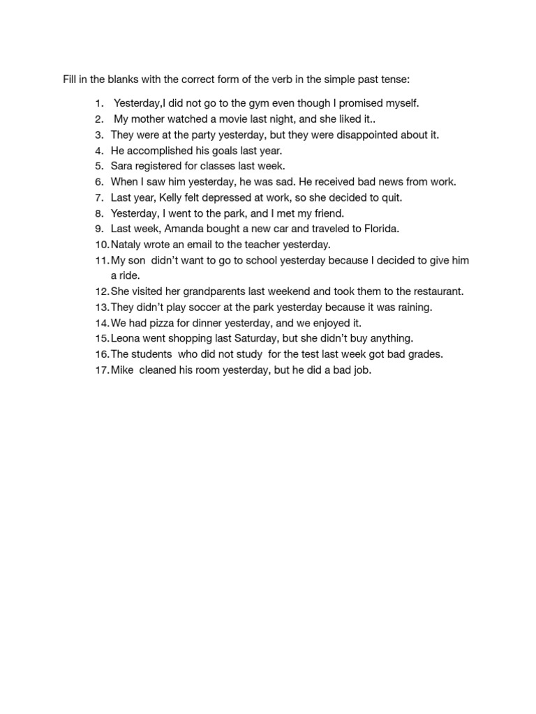 Simple Past - Grammar Assignment | PDF