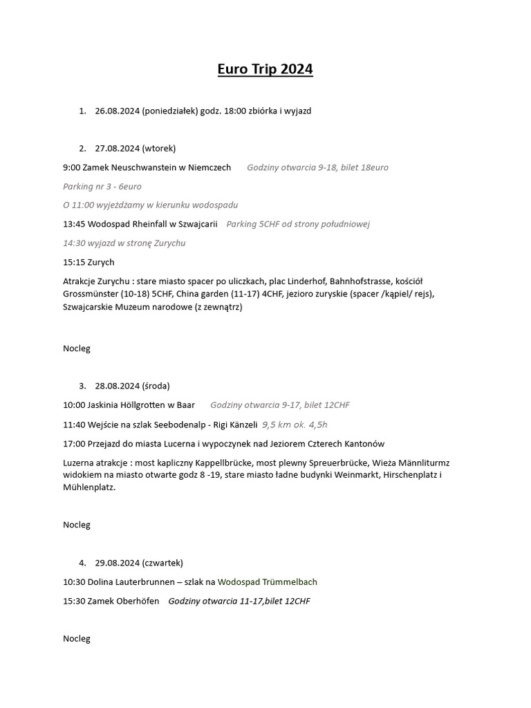 Euro Trip 2024 2 | PDF