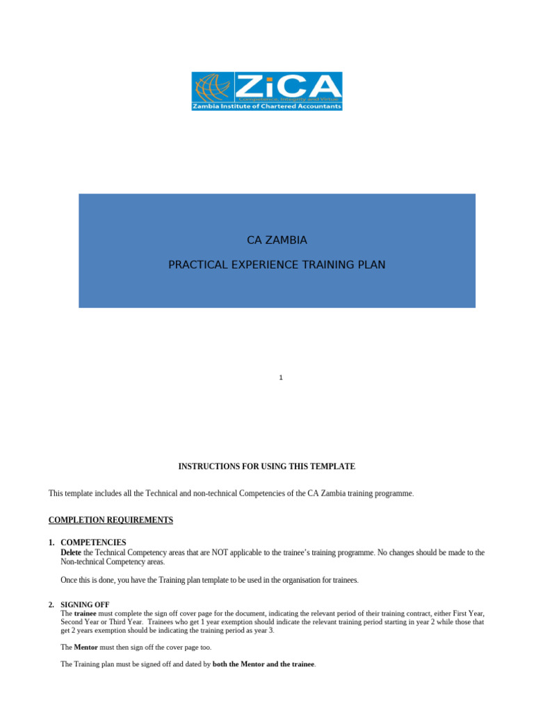 CA Zambia Practical Training Plan Web | PDF