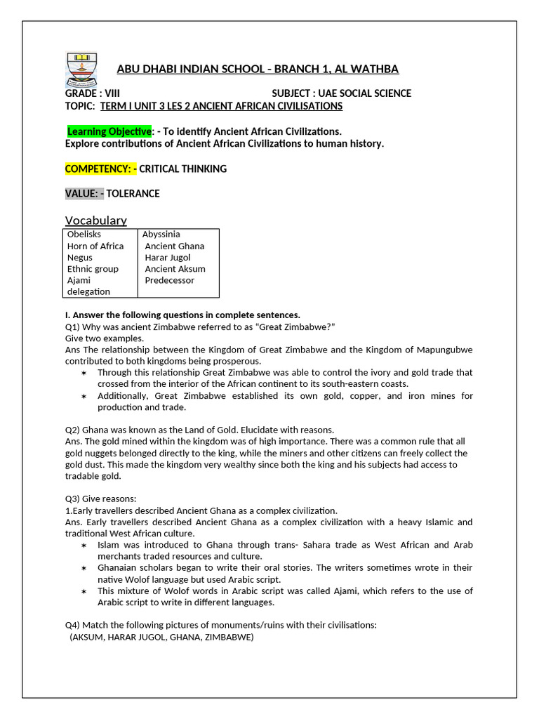 GR 8 Usst Ancient African Civilizations Notes | PDF