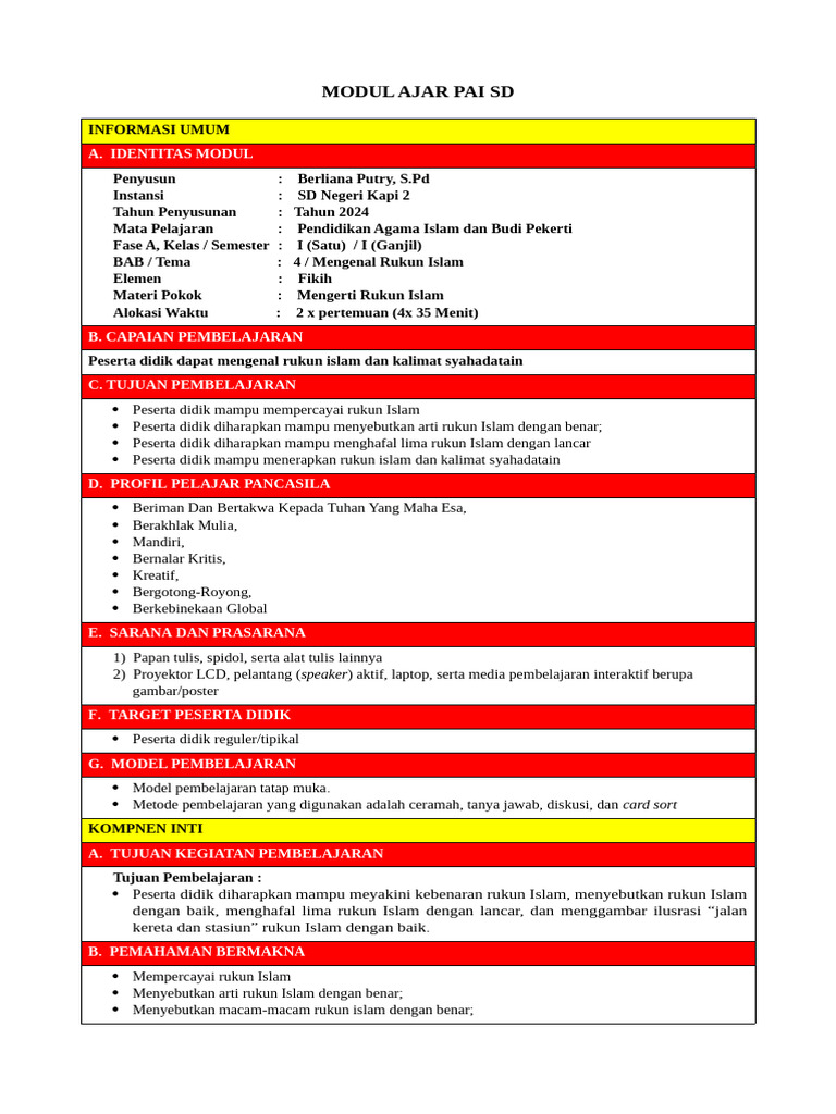 Modul Ajar Kls 1 | PDF