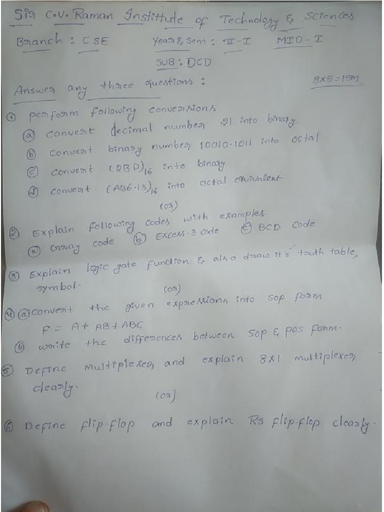 Mid 1 DCD Question Paper | PDF