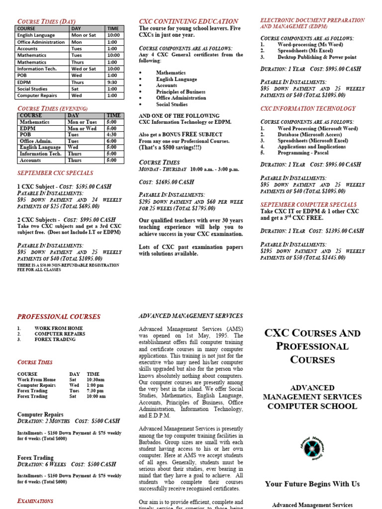 AMS 2023 September CXC Courses Brochure | PDF | Computing | Software