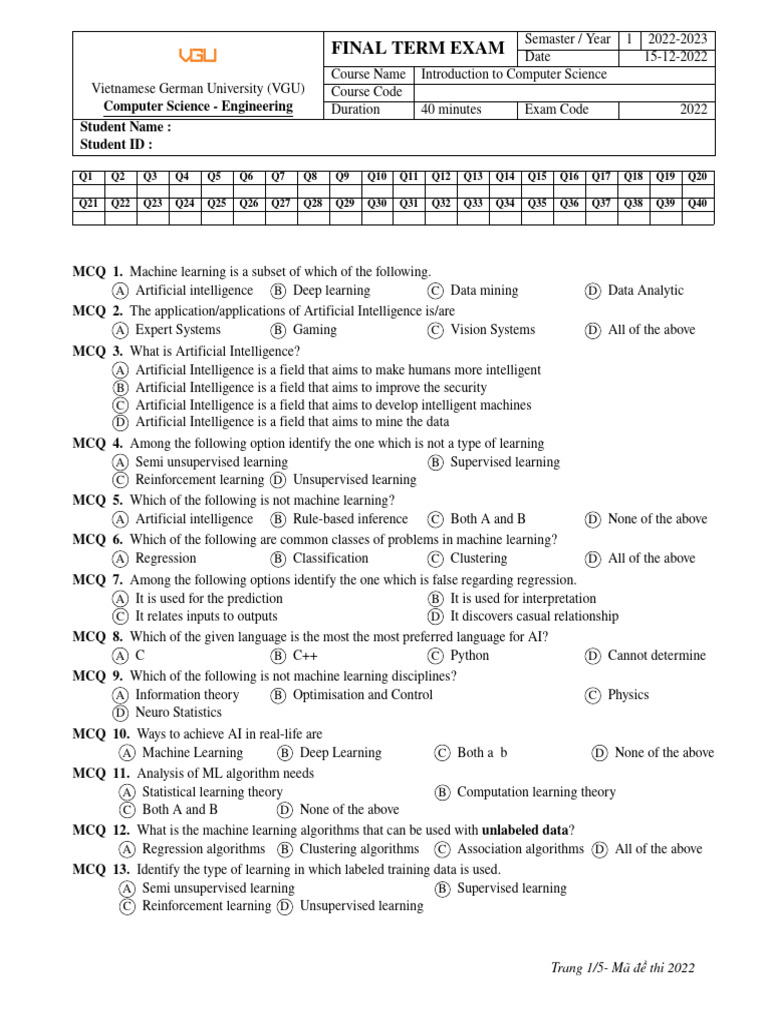 AI MCQs Example | PDF
