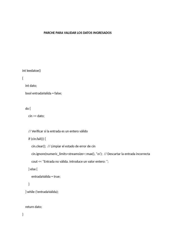 Parche Validar Datos Ingresados | PDF