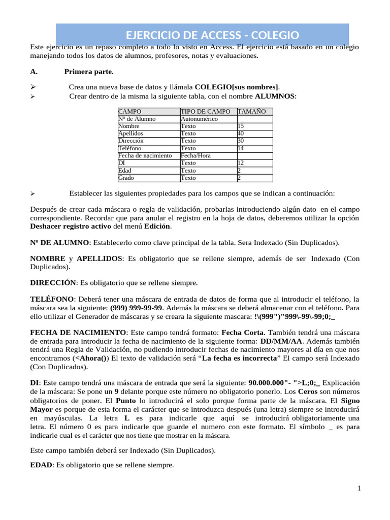 Ejercicio de Access 02 Colegio | PDF