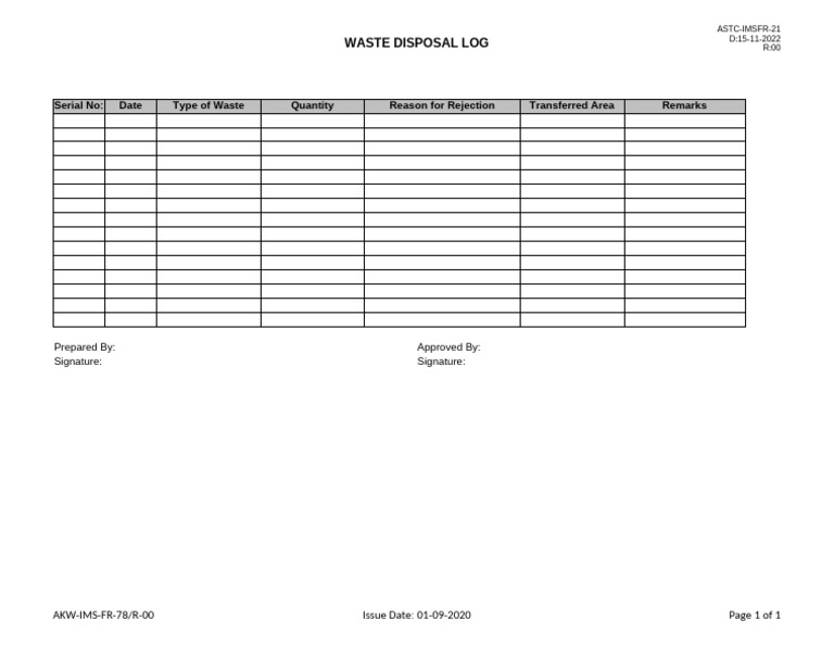 Astc-imsfr-21 Waste Disposal Log | PDF
