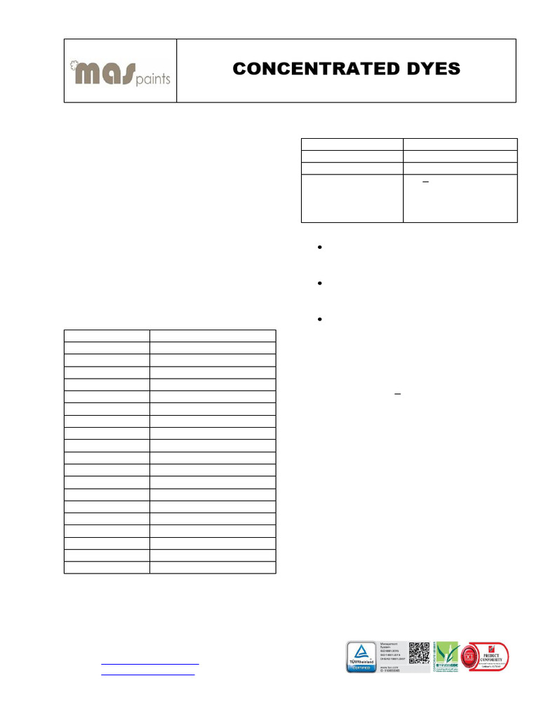 Concentrated Dyes Datasheet | PDF