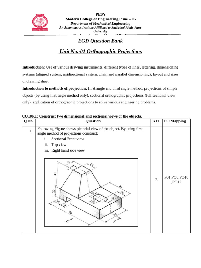 First Angle Projection Exercises | PDF | Technical Drawing | Engineering