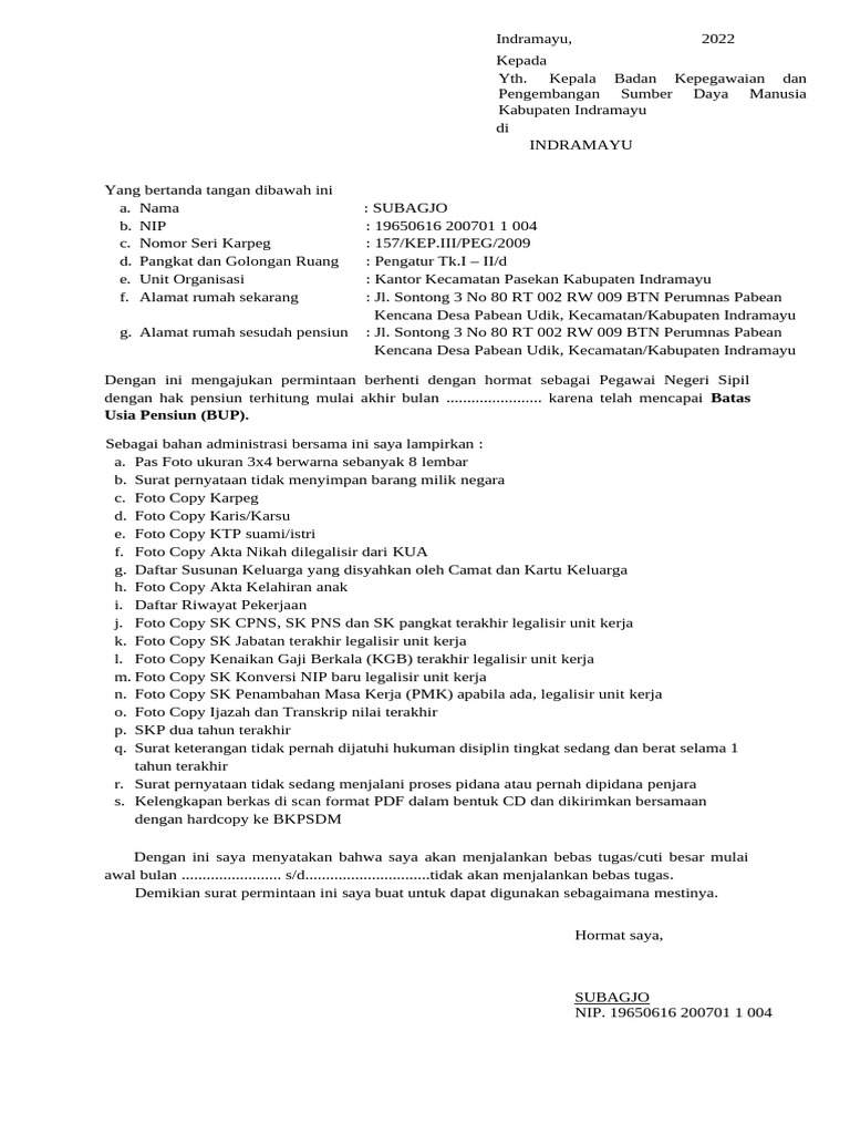 Form Pensiun Bup | PDF