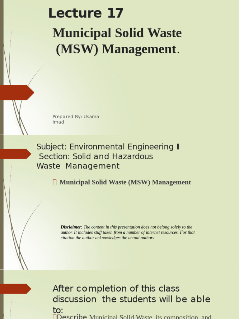 Lecture 17 Anylis | PDF | Municipal Solid Waste | Waste