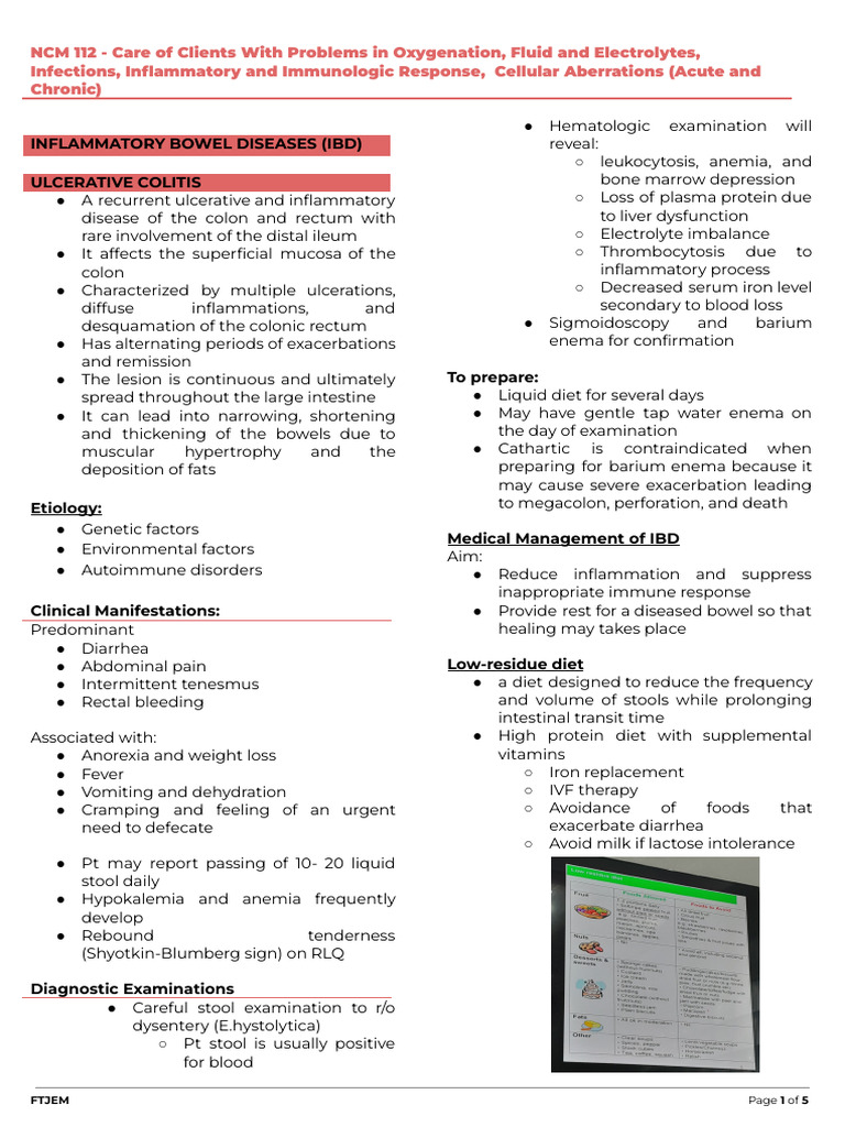 NCM 112 - Inflammatory Bowel Diseases | PDF