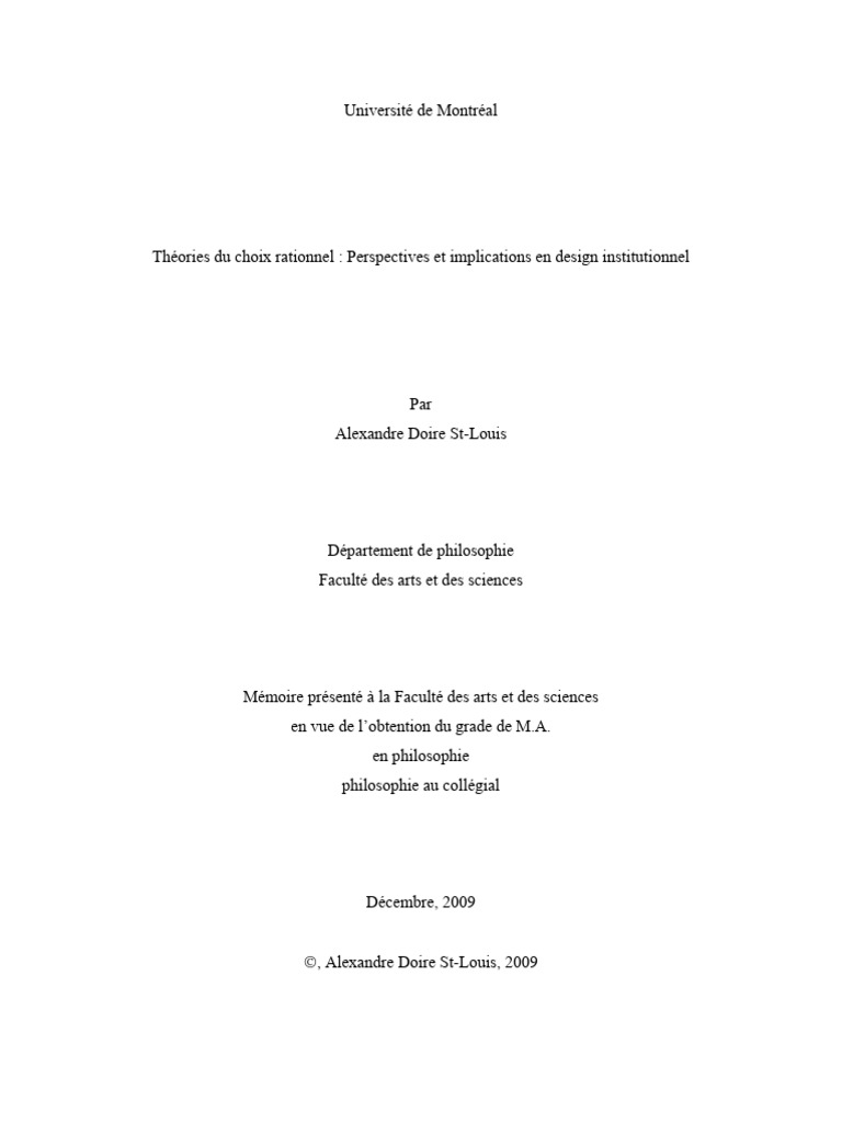 Doire - St-Louis - Alexandre - 2009 - Mémoire CHOIX R | PDF