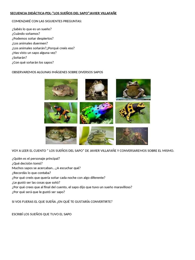 los-suenos-del-sapo-secuencia-didactica | PDF