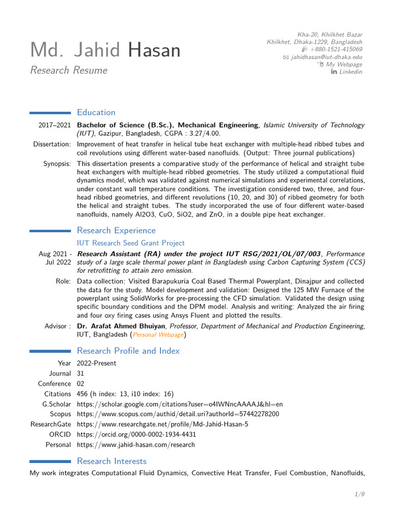 Research Resume MD Jahid Hasan | PDF