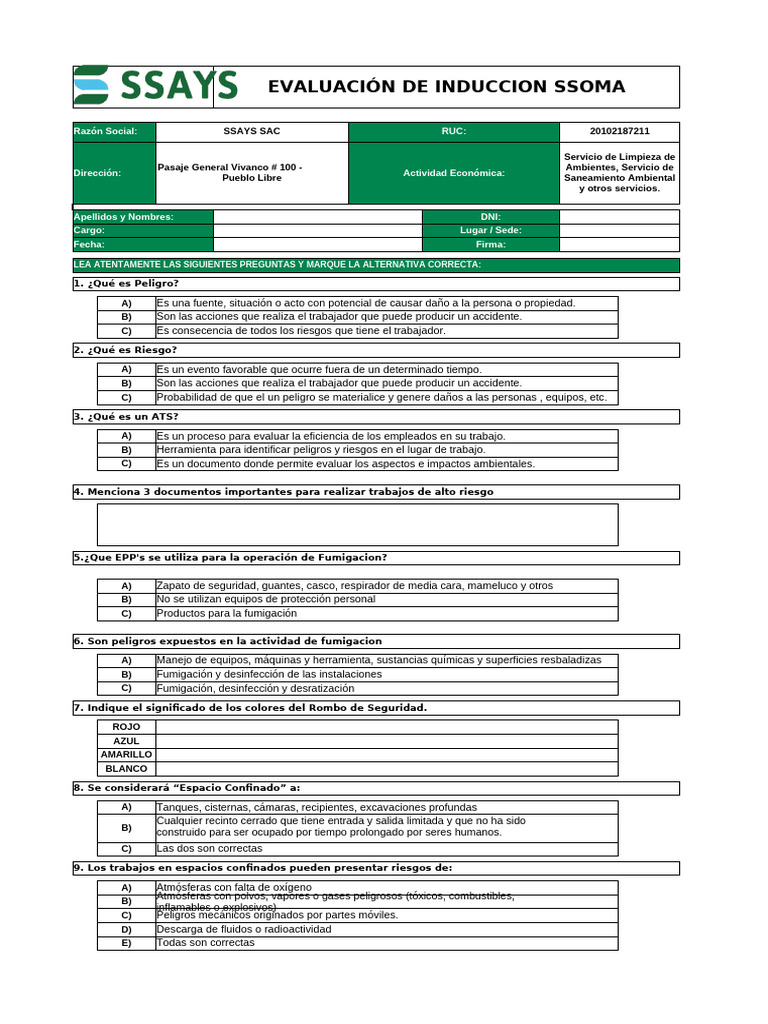 Examen Induccion Ssays Tec Osa | PDF