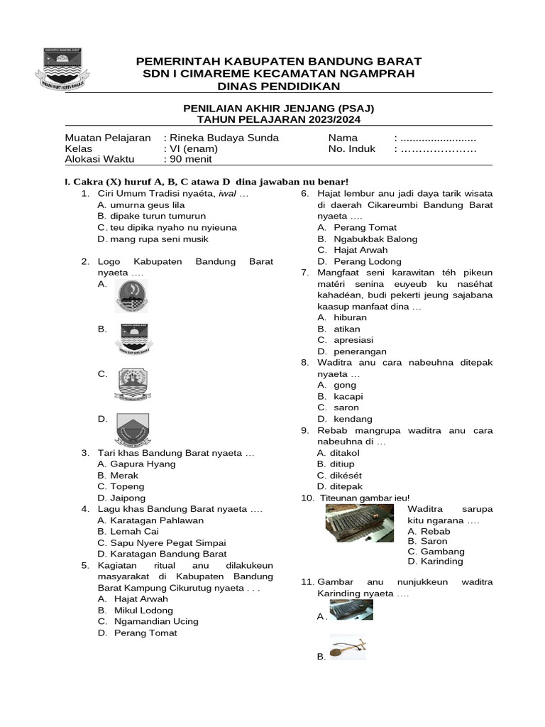 SOAL PSAJ-RBS-kls-VI 2023-2024 CMR1 | PDF
