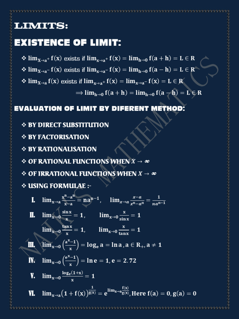 LIMITS FORMULAE AND PROPERTIES | PDF