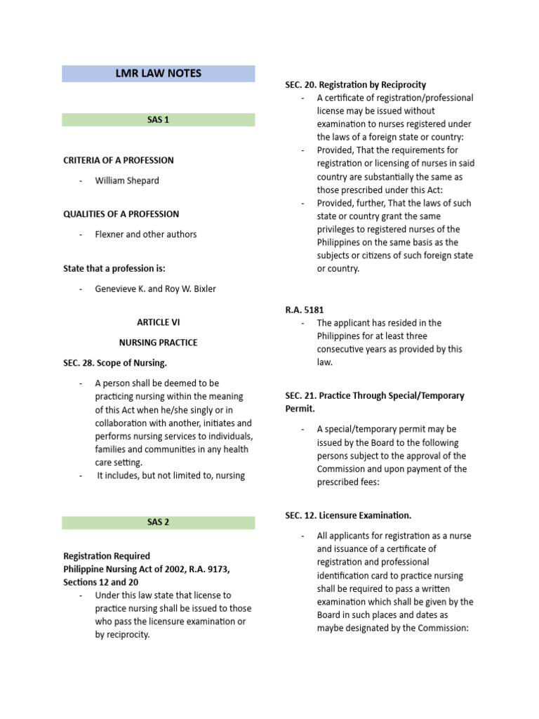 Law in LMR Sas 1 4 | PDF | Nursing | Health Care