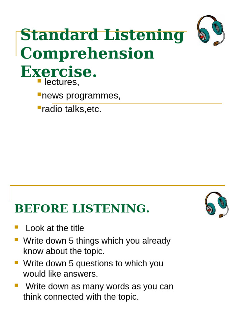Standard Listening Comprehension Exercise | PDF