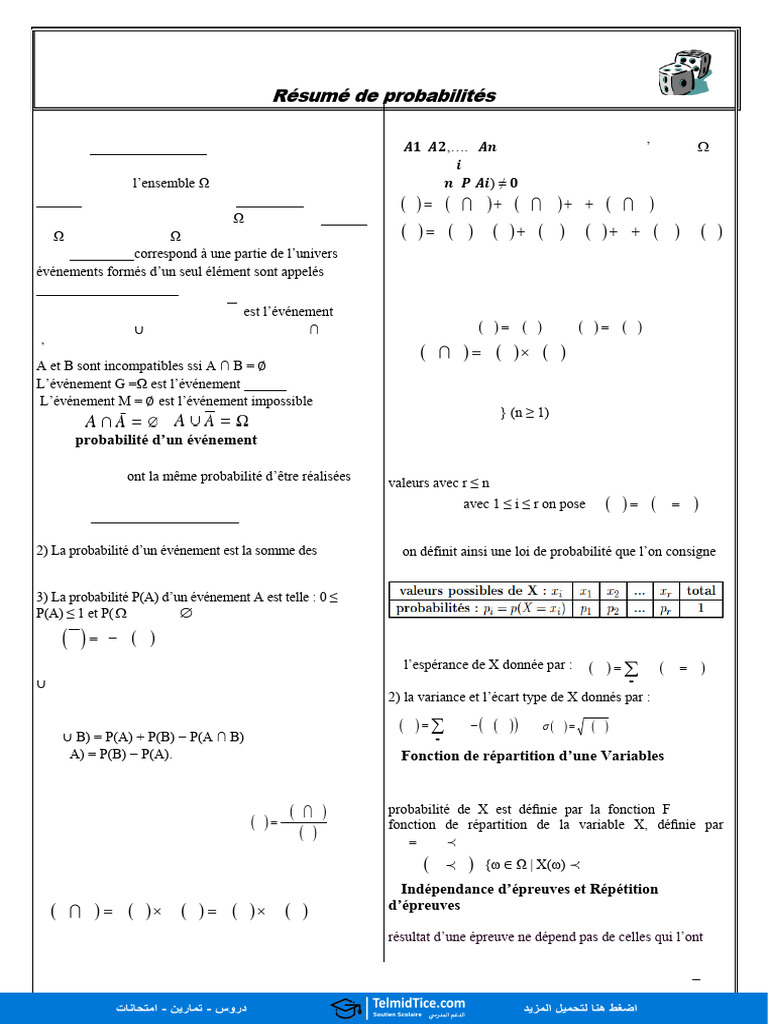 TelmidTice - Probabilités - Résumé de Cours 1 | PDF