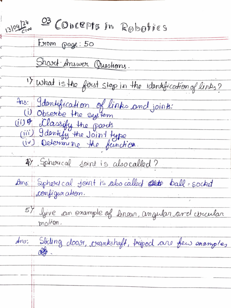 CH 3 Concepts in Robotics Exercise Questions | PDF