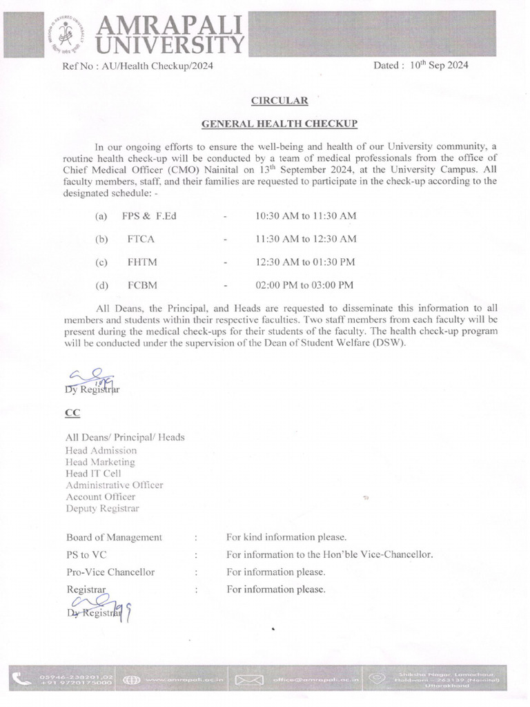 Circular General Health Checkup | PDF