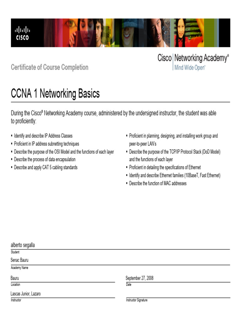 CERTIFICADO CISCO_SENAC_CCNA 1 | PDF