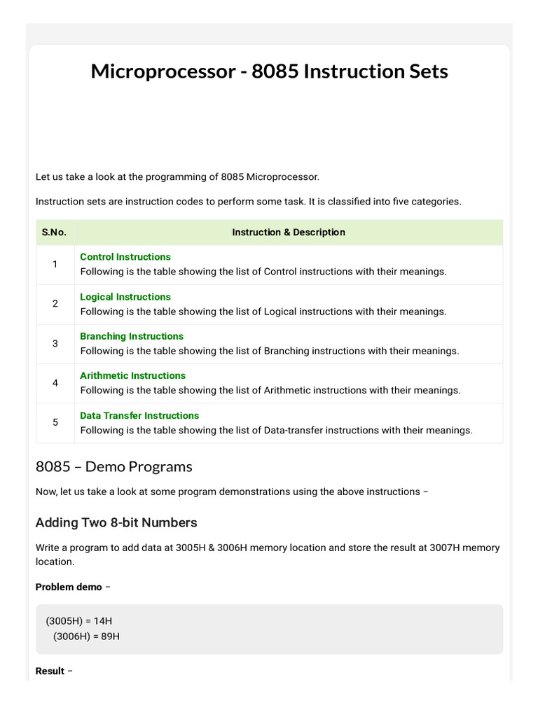 Microprocessor - 8085 Instruction Sets | PDF