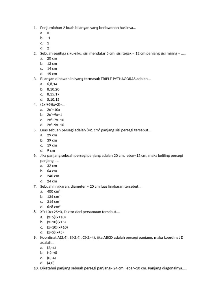 Soal MM Bu Mahdalena | PDF