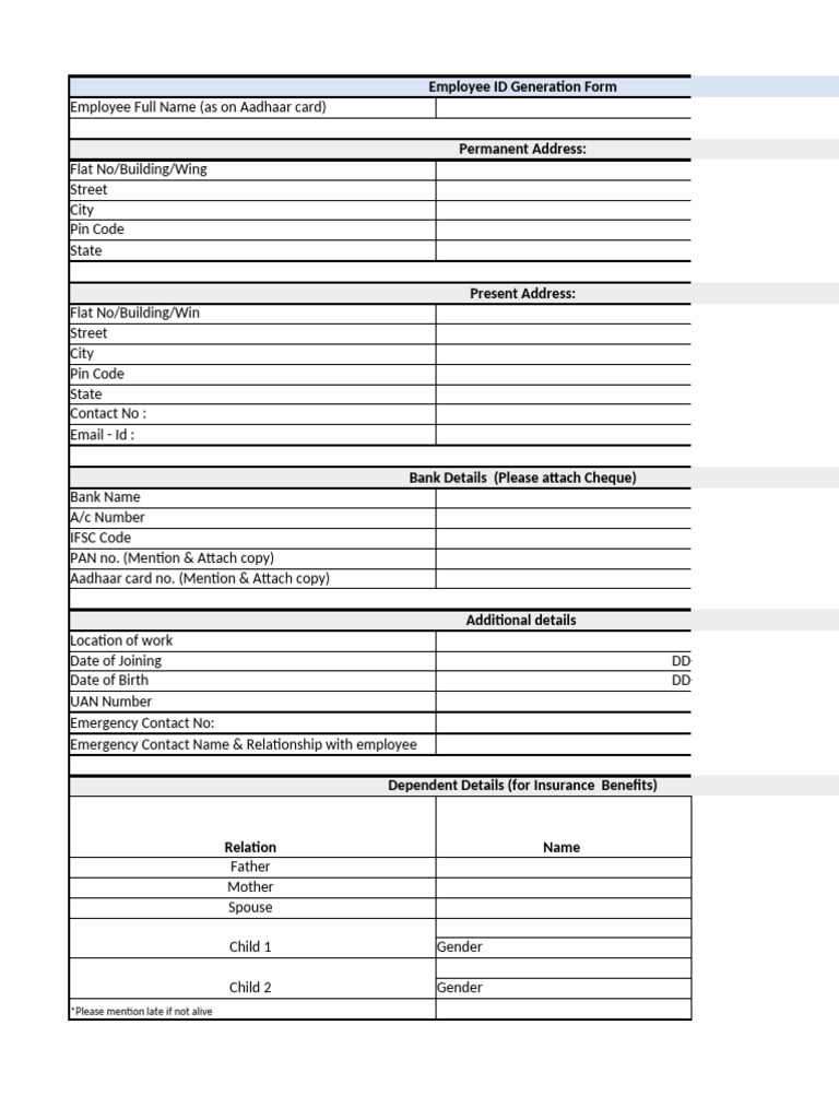 Employee ID Generation Form | PDF