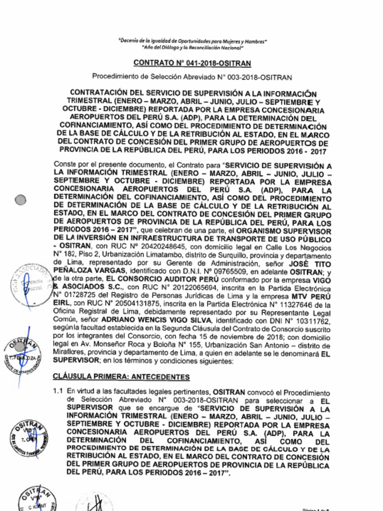 Contrato 041 2018 Ositran | PDF