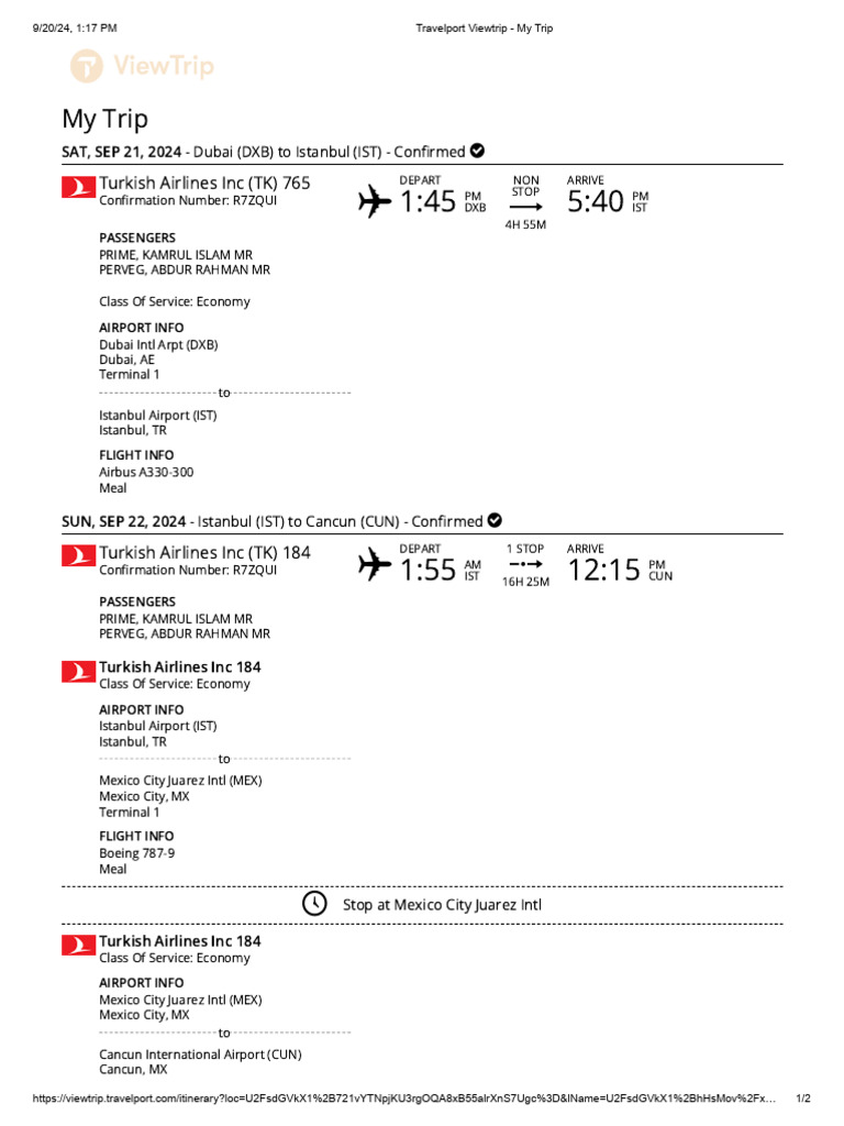 Travelport Viewtrip - My Trip | PDF