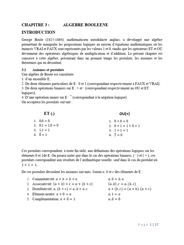 Chap Iii-Algebre de Boole | PDF