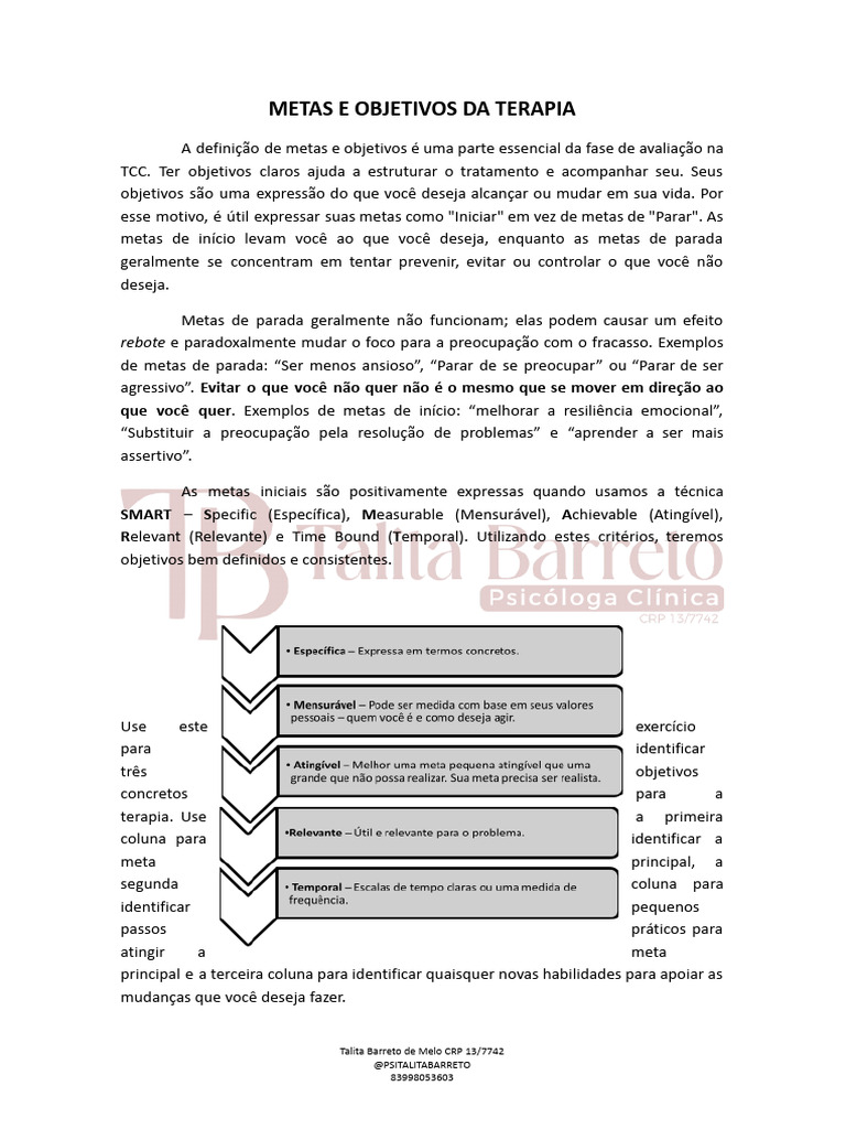 2 - Metas e Objetivos Da Terapia | PDF