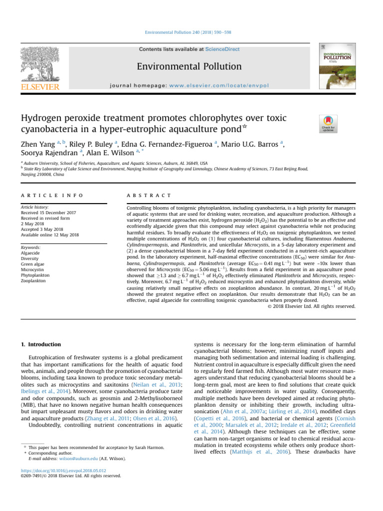 Hydrogen Peroxide Treatment Promotes Chlorophytes Over Toxic ...