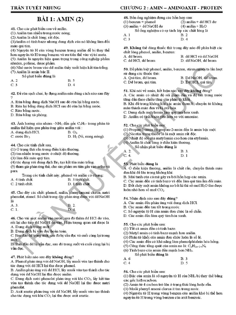 BÀI TẬP AMIN - TỜ SỐ 2 | PDF