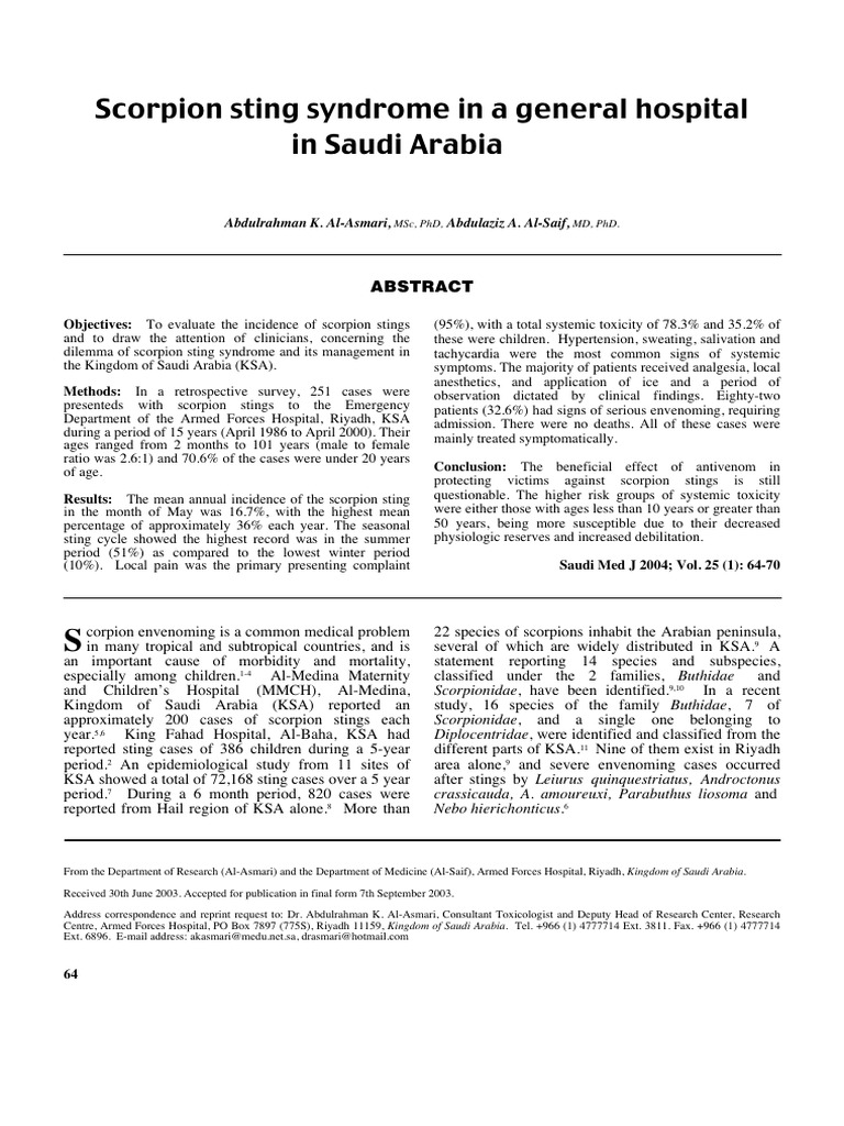 Scorpion Poisoning | PDF | Intensive Care Unit